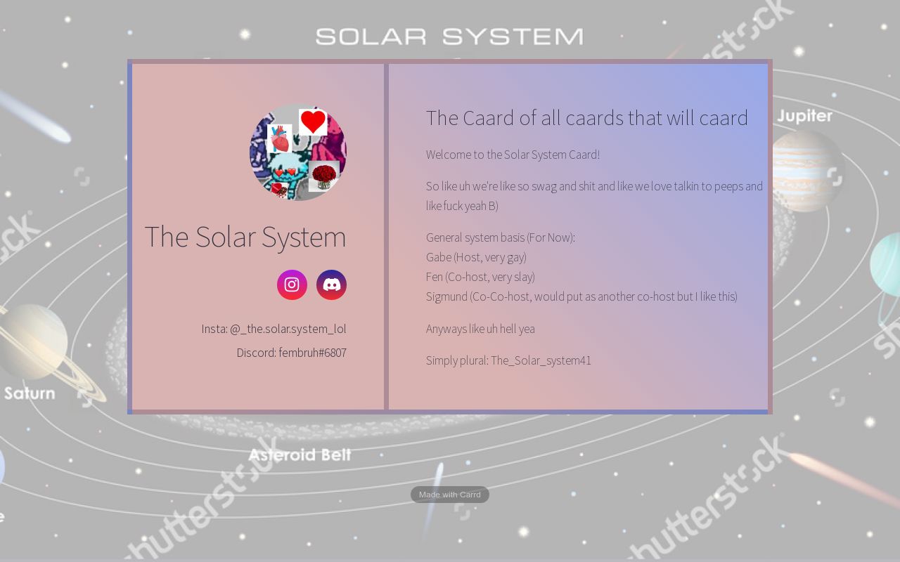 The solar sys intro caard